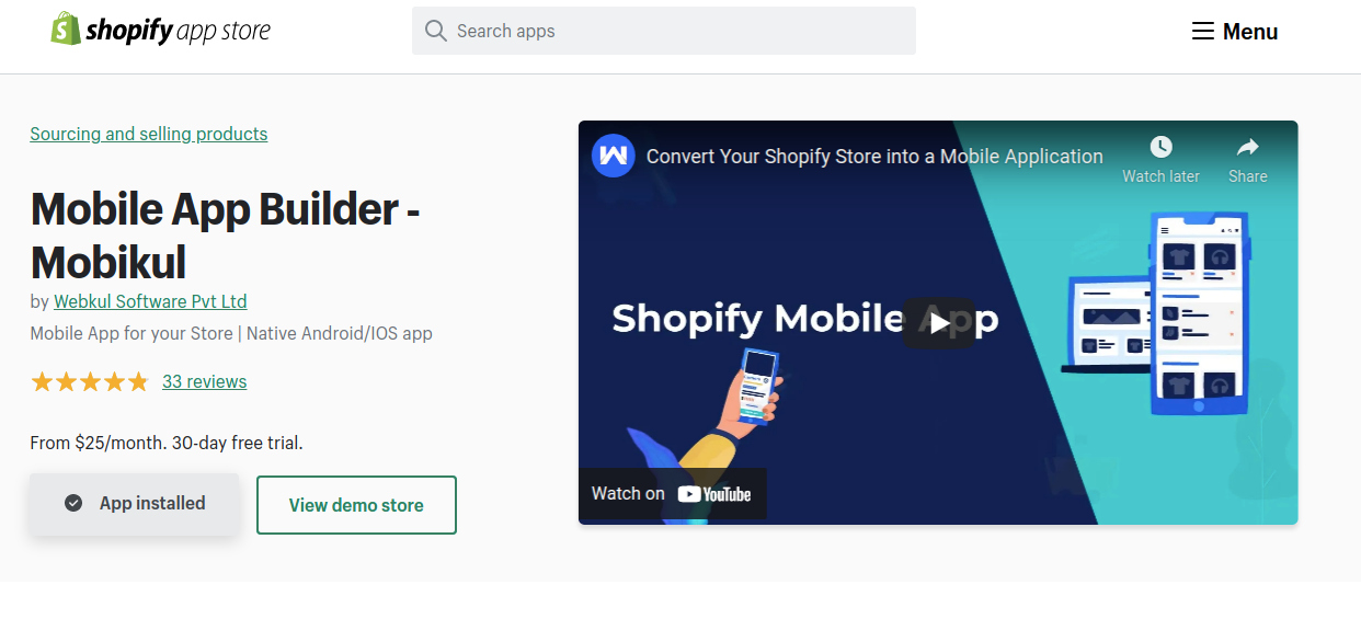 Convert Shopify store into a mobile app
